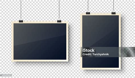종이 클립에 걸려 있는 사진 카드 디지털 스냅샷 프레임 사진 빈티지 복고풍 사진 디자인모형 벡터 일러스트레이션 검은색에 대한 스톡 벡터 아트 및 기타 이미지 Istock