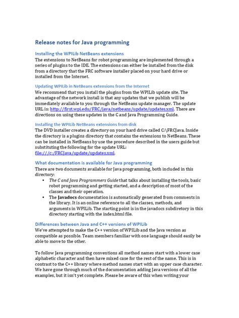 Release Notes For Java Programming Pdf