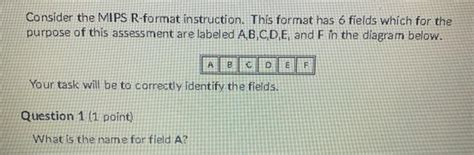 Solved Consider The Mips R Format Instruction This Format