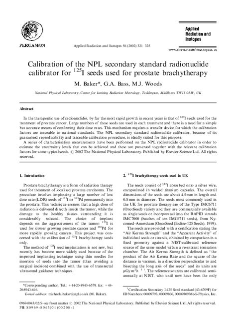 Pdf Calibration Of The Npl Secondary Standard Radionuclide Calibrator