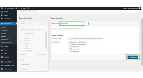 how to set up menus in wordpress geeksforgeeks
