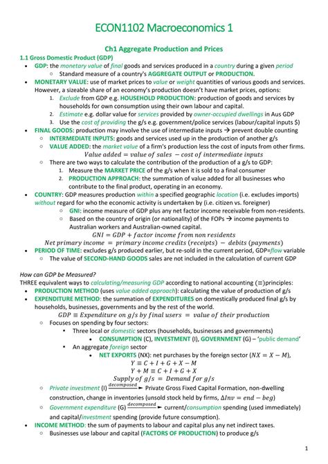 Econ1102 Notes Econ1102 Macroeconomics 1 Unsw Thinkswap