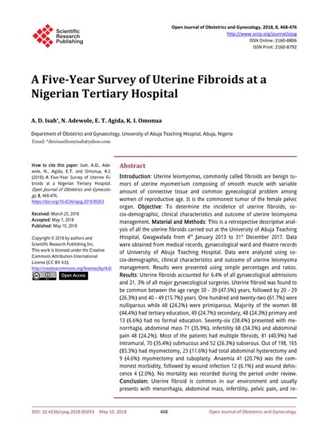 Pdf A Five Year Survey Of Uterine Fibroids At A Nigerian Tertiary