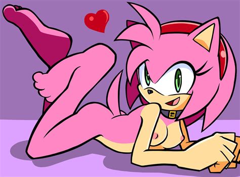 Rule 34 Amy Rose Big Feet Breasts Collar Colored Female Furry Heart Symbol Lying On Stomach