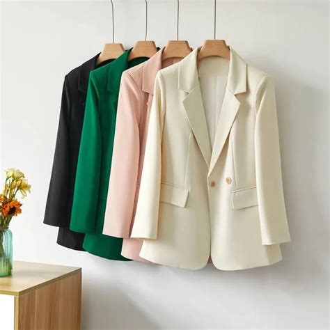 봄 가을 여성 시크 오피스 레이디 핑크 그린 블레이저 코트 긴 소매 여성 아우터 세련된 상의 여성 재킷 오버사이즈 7xl Aliexpress