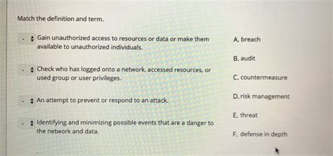 Solved Match The Definition And Term Gain Unauthorized