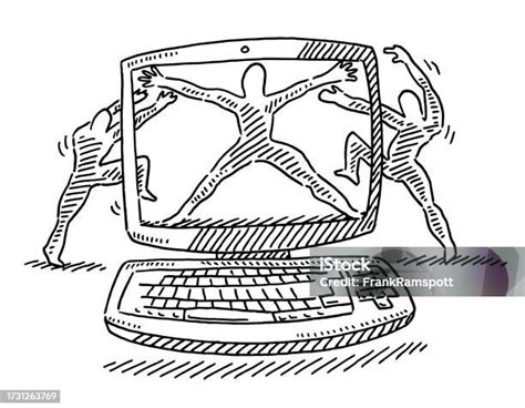 Ilustración De Figura Humana Atrapada Dentro Del Dibujo Del Monitor De