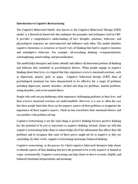 Cognitive Restructuring Pdf Cognitive Behavioral Therapy Thought