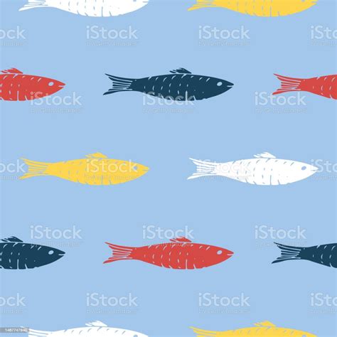 물고기 원활한 패턴입니다 물고기 만화 낙서 벡터 일러스트 레이 션 귀여운에 대한 스톡 벡터 아트 및 기타 이미지 귀여운 그래픽 프린트 꼬리 Istock