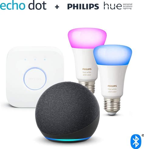 Amazon Echo Dot 4th Generation Black With Philips Hue Colour E27 Double