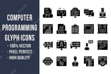 premium vector computer programming glyph icons