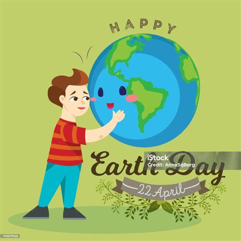 지구의 날 행성 세계 사랑의 생태 개념 녹색 및 파랑 세계 보호 자연 벡터 일러스트 레이 션은 흰색 바탕에 격리 저장 글로벌 에코 포옹 하는 행복 한 소년 2018년에 대한