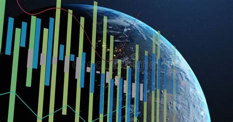 Image Of Statistics And Data Processing Over Earth Globe On Blue Background Stock Illustration