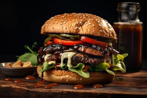 Premium Photo Portobello Mushroom Swiss Burger With Balsamic