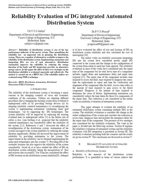 Reliability Evaluation Of Dg Integrated Automated Distribution System