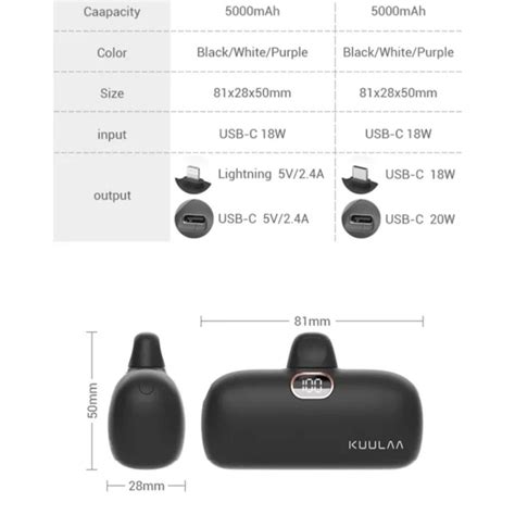 Kuulaa 5000mah USB-C Power Bank Mini Fast Charger, Mobile Phones ...