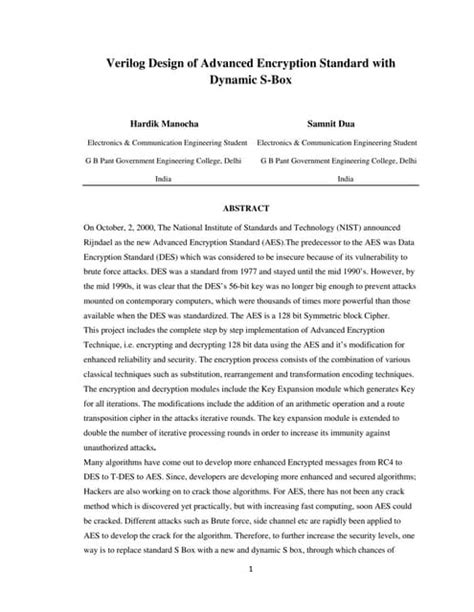 Advanced Encryption Standard Aes With Dynamic Substitution Box Pdf
