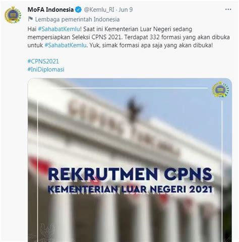 Cpns Kemlu 2021 Berikut Daftar Formasi Untuk Lulusan S1 Dan Alur