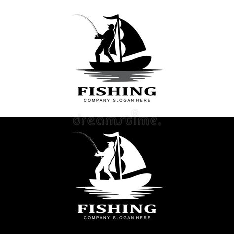 Fishing Logo Icon Vector Catch Fish On The Boat Outdoor Sunset