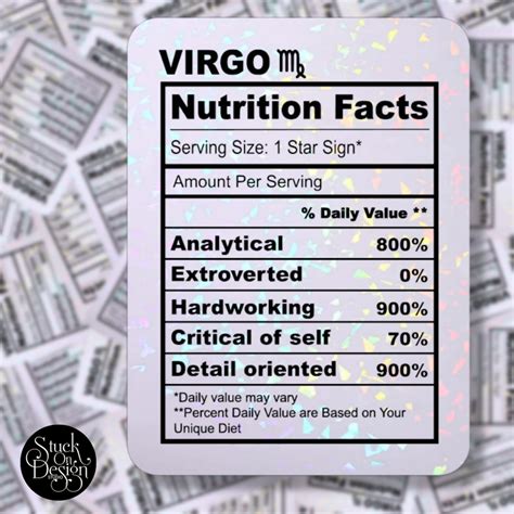 Virgo Nutrition Facts Zodiac Sticker Vinyl Stickers Laptop Stickers