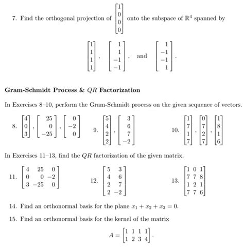 Solved Orthogonal Projections And Orthogonal Bases In