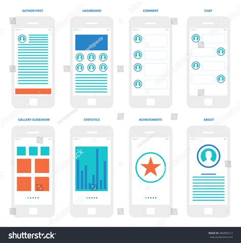 Wireframe Mobile App Ui Kit Author Stock Vector Royalty Free 486856513