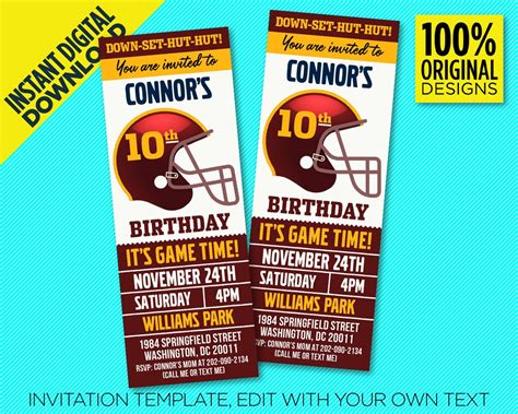 Washington Commanders Birthday Party Printable Invitation Etsy
