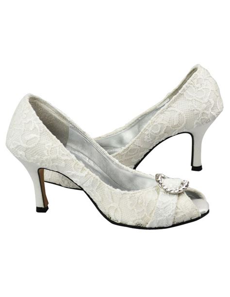 Ivory Peep Toe Rhinestone Lace Bridal Wedding Shoes U5 Sju From