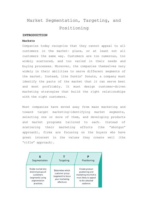 Market Segmentation Targeting And Positioning Market Segmentation