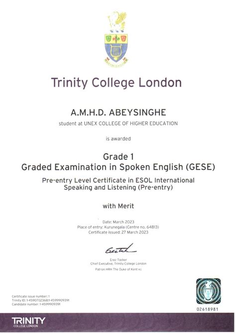 Trinity Gese Certificates Unex College Of Higher Education