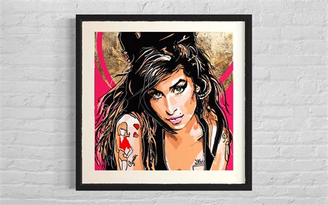 Amy Winehouse Modern Artwork On Watercolour Paper With Hand Made Gold