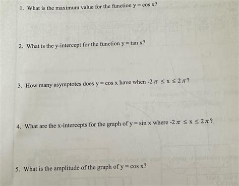 Solved 1 What Is The Maximum Value For The Function Ycosx