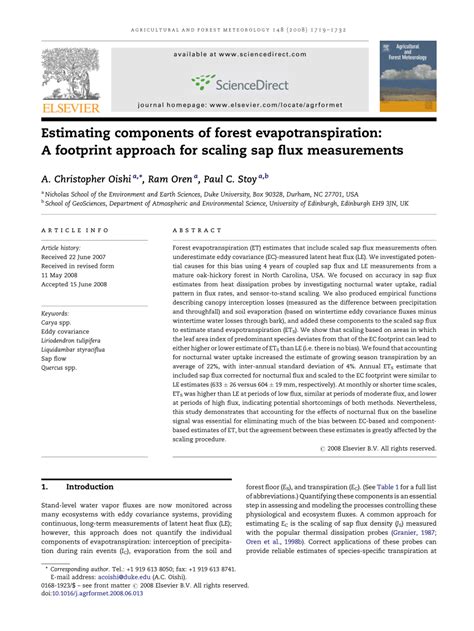 Pdf Estimating Components Of Forest Evapotranspiration A Footprint Approach For Scaling Sap