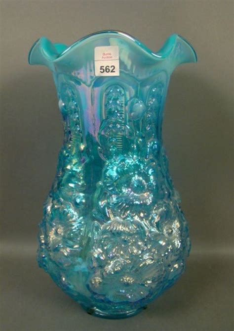 Sold At Auction Fenton Iridised Blue Opal Poppy Show Vase