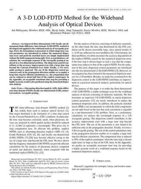 Pdf A 3 D Lod Fdtd Method For The Wideband Analysis Of Optical Devices