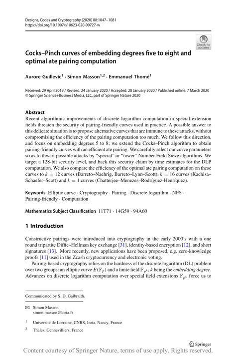 Cocks Pinch Curves Of Embedding Degrees Five To Eight And Optimal Ate Pairing Computation