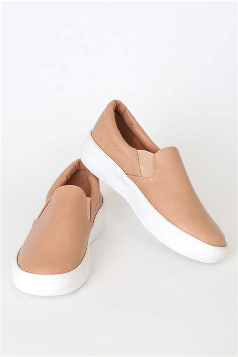 Beige Slip On Sneakers Flatform Sneakers Vegan Leather Shoes Lulus