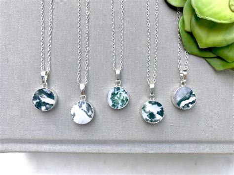 Genuine Tree Moss Agate Pendant Necklace Silver The Cord Gallery
