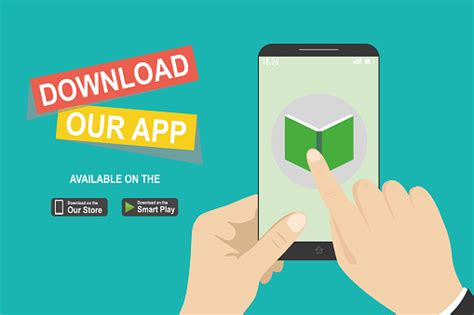 모바일 앱의 다운로드 페이지 손 현대 스마트 폰과 터치 스크린을 들고 개념에 대한 스톡 벡터 아트 및 기타 이미지 개념 개념과 주제 고객 Istock