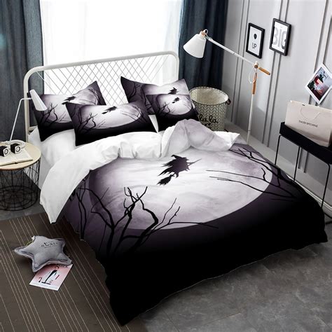 3d Witch With Broomstick Bedding Set Halloween Decoration Duvet Cover