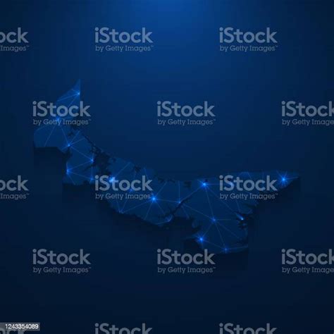 프린스 에드워드 아일랜드지도 네트워크 어두운 파란색 배경에 밝은 메쉬 가리키기에 대한 스톡 벡터 아트 및 기타 이미지