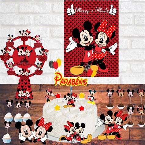 Kit Aniversário Minnie e Mickey simples só um bolinho festa em casa