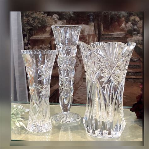 Crystal Cut Glass Vases Vintage Glass Flower Vases Etched Crystal