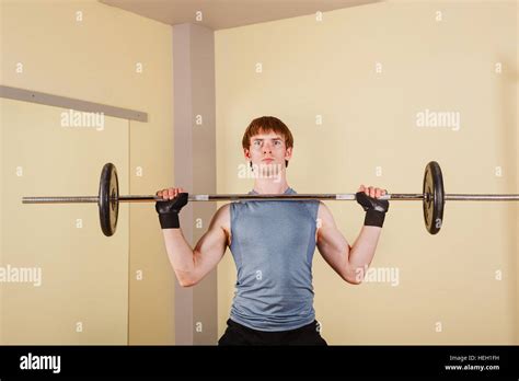 Man Pushing Up The Bar Healthy Lifestyle Concept Fitness Stock Photo Alamy