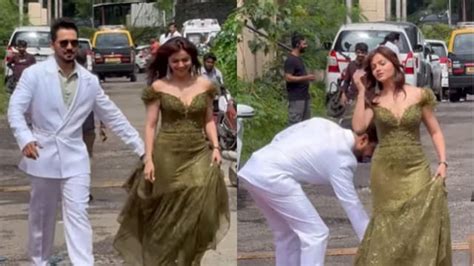 abhinav shukla turns perfect green flag husband as he picks up rubina dilaik s gown trail