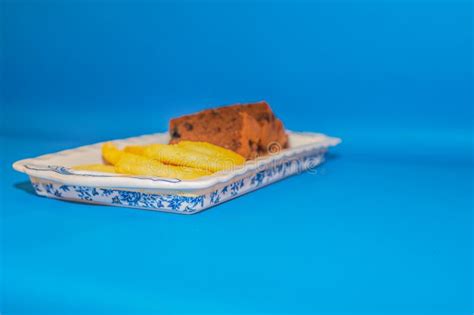 Blue Flower Pattern Ceramic Rectangular Cake Container Stock Image