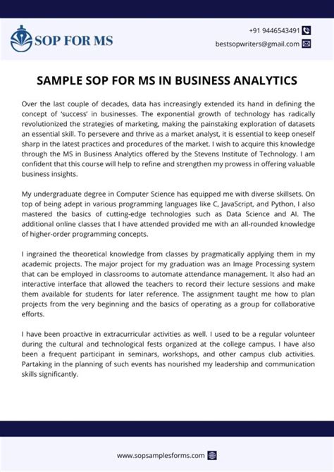Best Sop For Ms In Business Analytics Format Samples