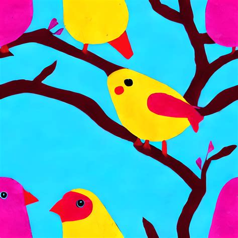 Gráfico Colorido De Pájaros En árboles Estilo Nigel · Creative Fabrica