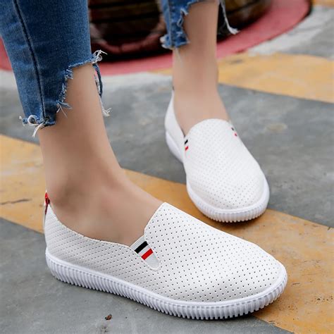 Women Shoes Casual Cutouts Flat Heel Slip On Lace Air Shoes Hollow Out