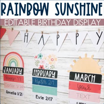 Rainbow Birthday Bulletin Board By Stephanie Nash A Touch Of Class Teaching
